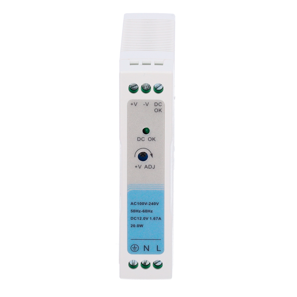 Strømforsyning til DIN skinne montage. 12V 2A, slim design